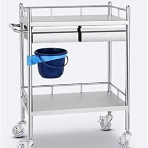 Utility Cart Lab Serving Cart, Medical Cart 2-Layer，Stainless Steel Lab Medical Car with Drawers and Dirt Bucket Mobile Trolley Serving Equipment with Drawers and Silent Omnidirectional Wheel (Size :