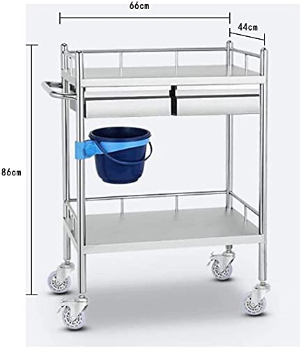 Utility Cart Lab Serving Cart, Medical Cart 2-Layer，Stainless Steel Lab Medical Car with Drawers and Dirt Bucket Mobile Trolley Serving Equipment with Drawers and Silent Omnidirectional Wheel (Size :