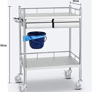 Utility Cart Lab Serving Cart, Medical Cart 2-Layer，Stainless Steel Lab Medical Car with Drawers and Dirt Bucket Mobile Trolley Serving Equipment with Drawers and Silent Omnidirectional Wheel (Size :