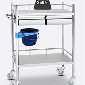 Utility Cart Lab Serving Cart, Medical Cart 2-Layer，Stainless Steel Lab Medical Car with Drawers and Dirt Bucket Mobile Trolley Serving Equipment with Drawers and Silent Omnidirectional Wheel (Size :