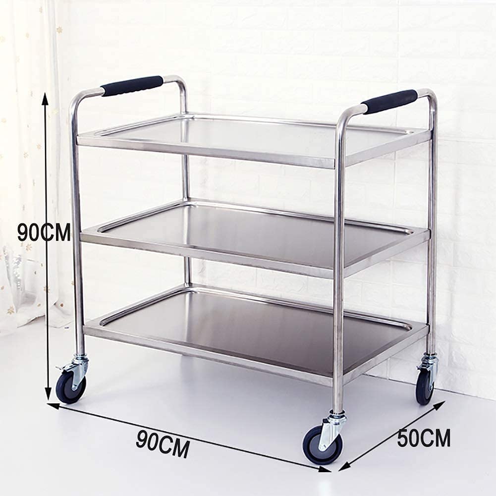 Medical Cart Household Utility Carts Trolley, Lab Cart Trolley On Wheels Tool 3 Tier Medical Equipment Cart with Brake Universal Wheel Hotel Dining Cart Beauty Salon SPA Rolling Trolley 90cm Hieght