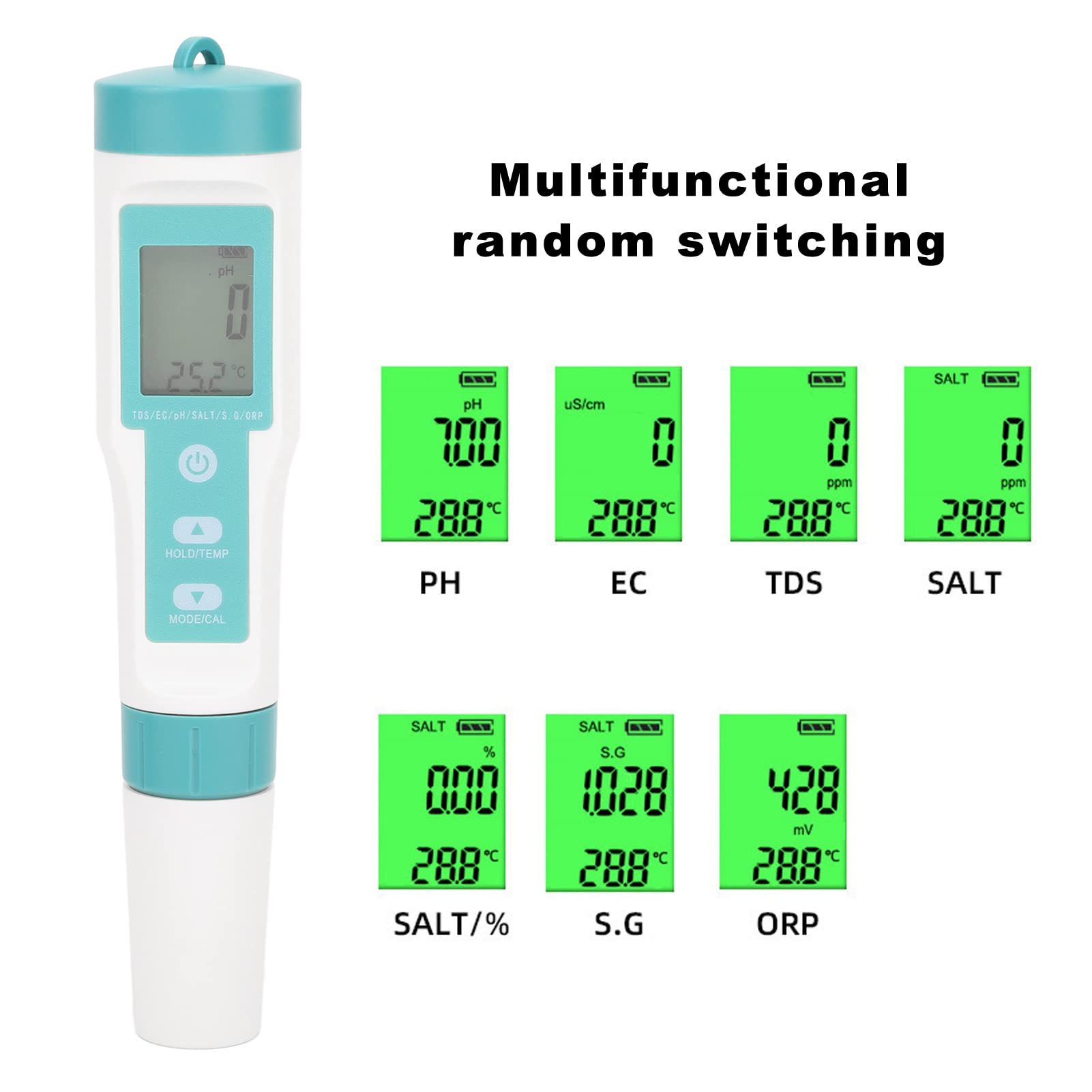 Water Quality Test Pen Portable Digital Water Quality Meter PH TDS Temperature EC Salinity SG ORP for Swimming Pool