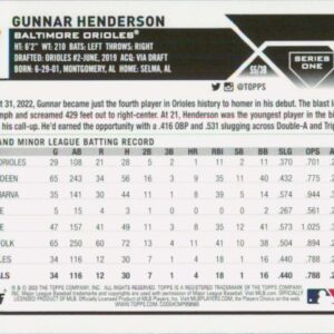 2023 Topps #206 Gunnar Henderson RC Rookie Baltimore Orioles Baseball Trading Card