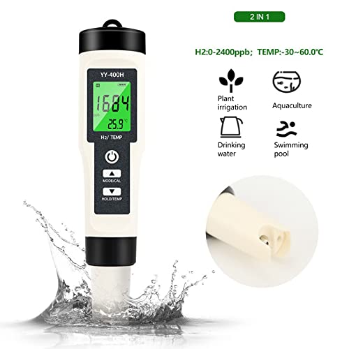 H2 Meter, H2 Water Hydrogen Analyzer Portable IP67 Waterproof Temperature Detection 2 in 1 High Sensitivity Electrode with Backlit for Laboratory