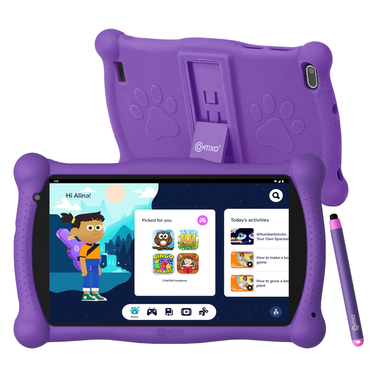 Contixo Kids Tablet V10, 7-inch HD, Ages 3-7, Toddler Tablet with Sleeve Bag Bundle, Learning Tablet Set for Children - Purple