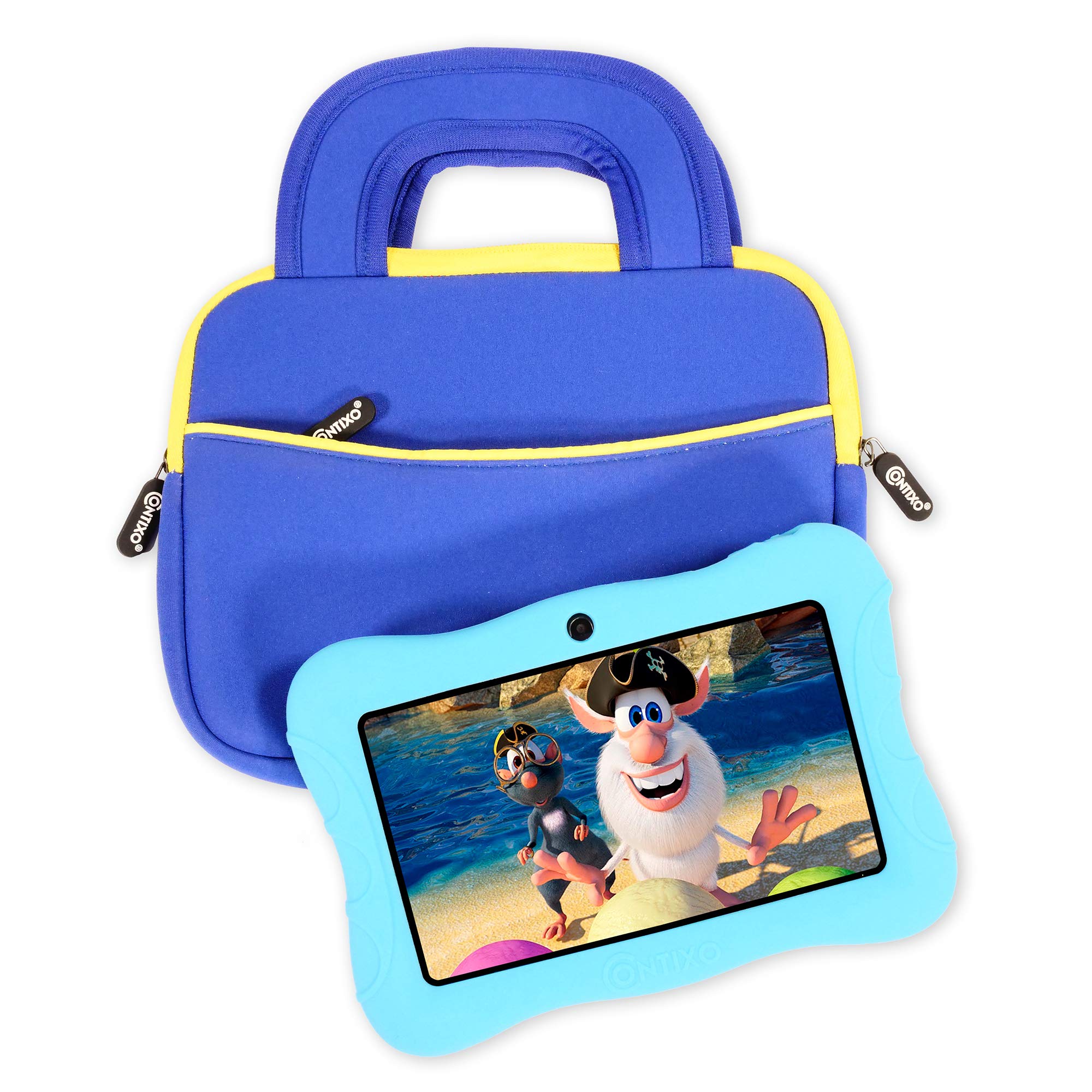 Contixo Kids Tablet V10, 7-inch HD, Ages 3-7, Toddler Tablet with Sleeve Bag Bundle, Learning Tablet Set for Children - Blue