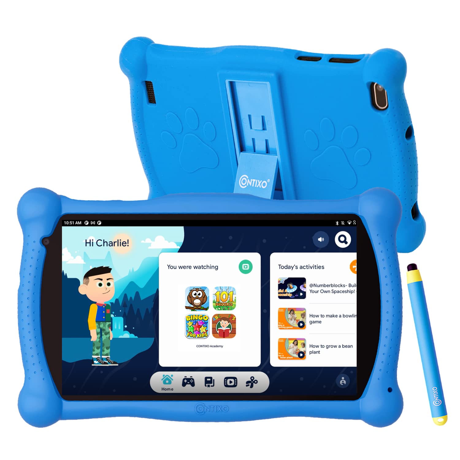 Contixo Kids Tablet V10, 7-inch HD, Ages 3-7, Toddler Tablet with Sleeve Bag Bundle, Learning Tablet Set for Children - Blue