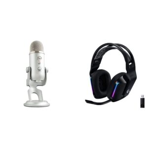 blue yeti usb microphone for pc, mac, gaming, recording, streaming, and podcasting + g733 lightspeed wireless gaming headset with suspension headband, lightsync rgb, and pro-g audio - silver