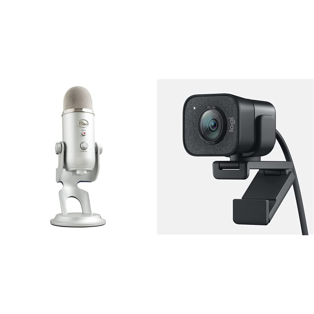 Blue Yeti USB Microphone for PC, Mac, Gaming, Recording, Streaming, and Podcasting + Logitech StreamCam for Streaming and Content Creation, Full HD 1080p 60 fps, Smart Auto-Focus- PC/Mac - Silver