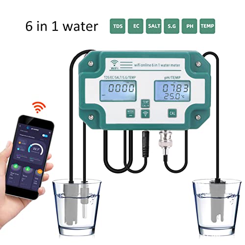 Water Quality Meter High Precise Water Quality Detector 6 in 1 PH TDS EC SG Salt Temperature Tester Continuous Monitor Meter