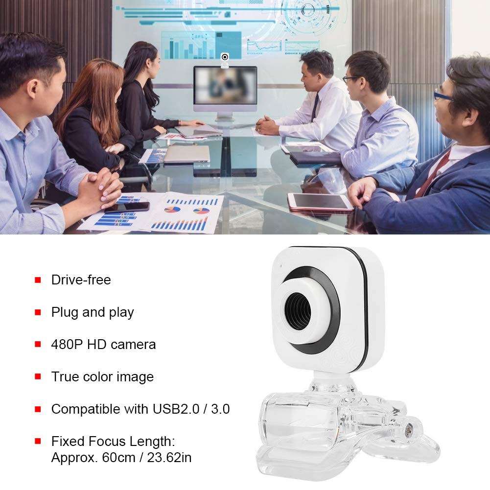 Zyyini Bindpo PC Camera, 480P DriveFree Camera USB2.0/3.0 Computer Webcam Camera Supports 360 Degrees Rotation with Transparent Clip for Live Webcast, Online Teaching, Etc