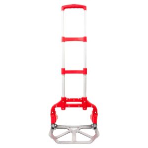 Folding Hand Truck Dolly Cart, 165lbs Load Capacity Aluminium Trolley Cart with Telescoping Handle, 2 Rubber Wheels & Bungee Cord for Luggage, Travel, Auto, Moving and Office Use (Red)