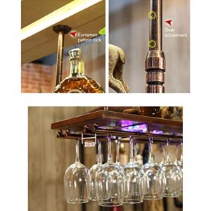 NERDOH Ceiling Wine Rack,Hanging Wine Glass Racks Stemware Holder,Iron Solid Wood Ceiling Shelf,for Bars/Restaurants/Kitchens,Height Adjustable/Length 60/80/100cm