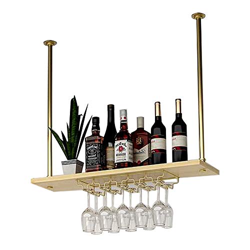 NERDOH Ceiling Shelf,Iron Solid Wood Ceiling Wine Rack Hanging Wine Glass Racks,for Bars/Restaurants/Kitchens Storage Rack,Easy to Install,Single Layer/4 Sizes