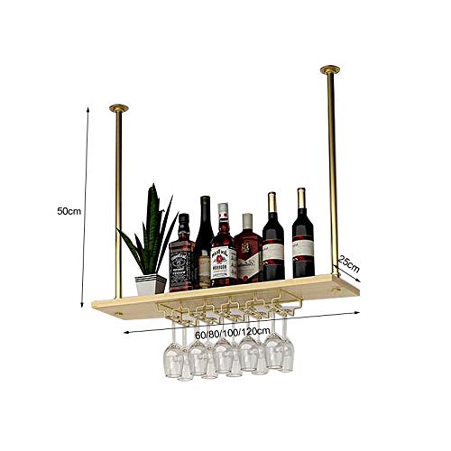 NERDOH Ceiling Shelf,Iron Solid Wood Ceiling Wine Rack Hanging Wine Glass Racks,for Bars/Restaurants/Kitchens Storage Rack,Easy to Install,Single Layer/4 Sizes