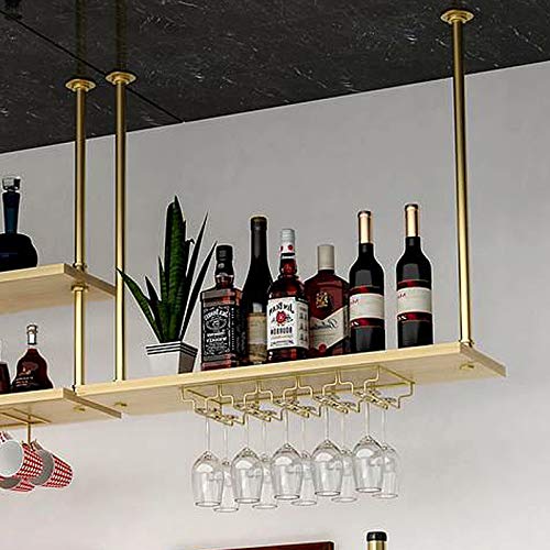 NERDOH Ceiling Shelf,Iron Solid Wood Ceiling Wine Rack Hanging Wine Glass Racks,for Bars/Restaurants/Kitchens Storage Rack,Easy to Install,Single Layer/4 Sizes