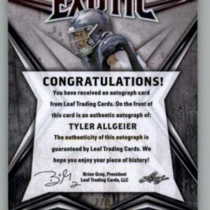 2022 Leaf Exotic Zebra Autograph #BA-TA1 Tyler Allgeier RC Rookie AUTO 7/8 Football Trading Card Atlanta Falcons