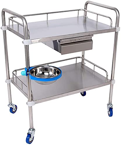 Cart Trolley, Lab Clinic Serving Cart Trolley 2-Tier Medical Trolley Stainless Steel Treatment Trolley/Medical Laboratory Equipment Carts/Beauty Salon Tool Car，L50xW40xH86cm The Taste of Home