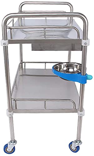 Cart Trolley, Lab Clinic Serving Cart Trolley 2-Tier Medical Trolley Stainless Steel Treatment Trolley/Medical Laboratory Equipment Carts/Beauty Salon Tool Car，L50xW40xH86cm The Taste of Home