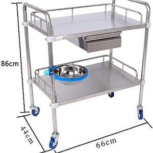 Cart Trolley, Lab Clinic Serving Cart Trolley 2-Tier Medical Trolley Stainless Steel Treatment Trolley/Medical Laboratory Equipment Carts/Beauty Salon Tool Car，L50xW40xH86cm The Taste of Home