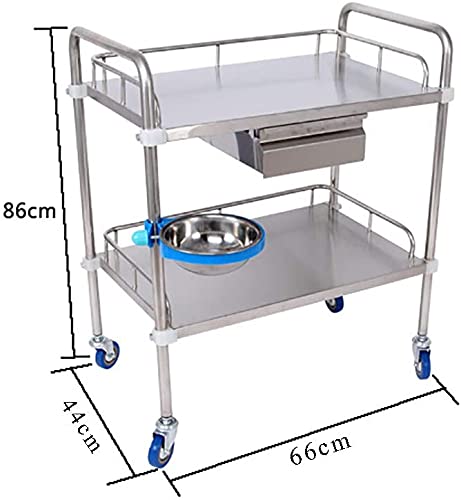 Cart Trolley, Lab Clinic Serving Cart Trolley 2-Tier Medical Trolley Stainless Steel Treatment Trolley/Medical Laboratory Equipment Carts/Beauty Salon Tool Car，L50xW40xH86cm The Taste of Home