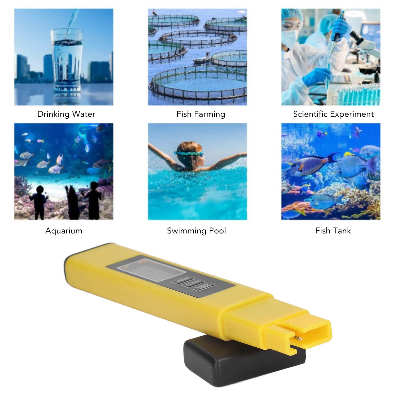 TDS Meter, Water Quality Tester Unit Switching High Sensitivity Glass Electrode Dual Color Prompt for Fish Tank