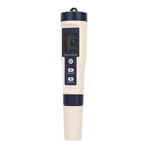 Digital Water Detector, PH Salinity Temp TDS EC High Accuracy Water Quality Tester Stable Measuring with Button Battery for Laboratory