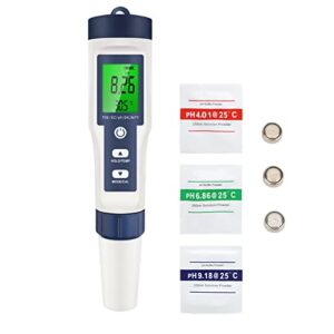 Digital Water Detector, PH Salinity Temp TDS EC High Accuracy Water Quality Tester Stable Measuring with Button Battery for Laboratory