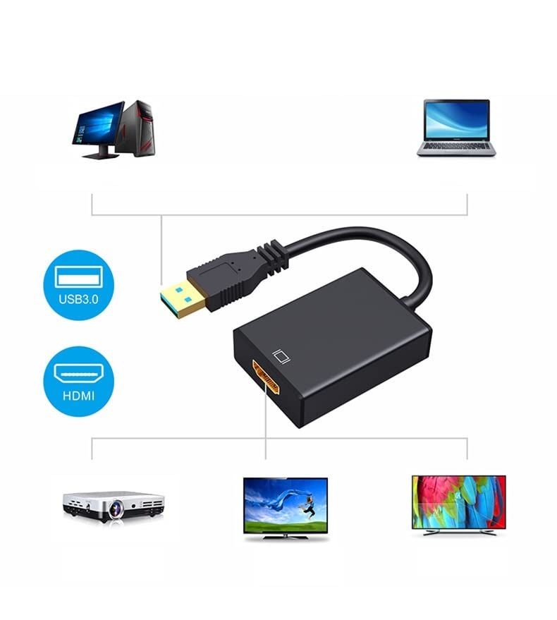 Echeson USB3.0 to HDMI Adapter Cable HD Computer Converter (Color : Navy Blue)