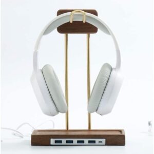 ANIIC Headset Stand Wooden Headphone Stand Brass Creative Black Walnut Headphone Shelf Bracket Headset Headphone Holder Earphone Rack Headphone Stand ( Color : B- with USB )