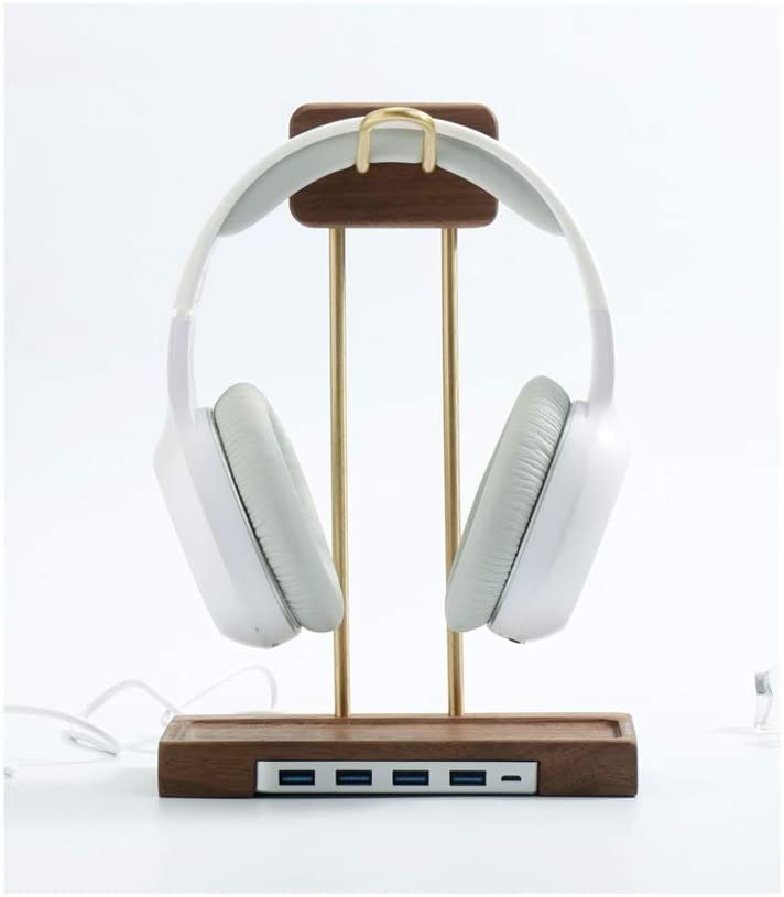 ANIIC Headset Stand Wooden Headphone Stand Brass Creative Black Walnut Headphone Shelf Bracket Headset Headphone Holder Earphone Rack Headphone Stand ( Color : B- with USB )