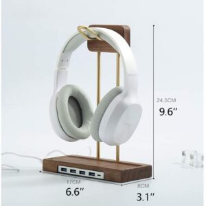 ANIIC Headset Stand Wooden Headphone Stand Brass Creative Black Walnut Headphone Shelf Bracket Headset Headphone Holder Earphone Rack Headphone Stand ( Color : B- with USB )