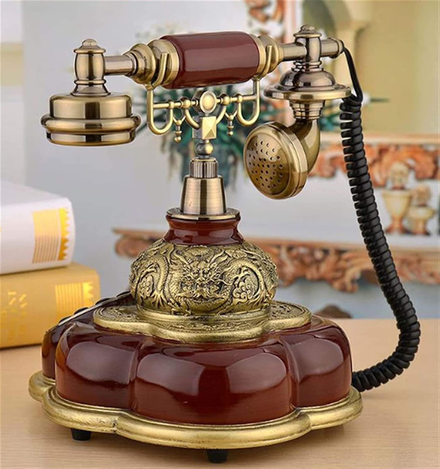 LIPPSY Retro Landline Telephone with Wood and Metal Body, Phones Creative European-Style Old Fixed Telephone for Home Hotel,Support SIM Card