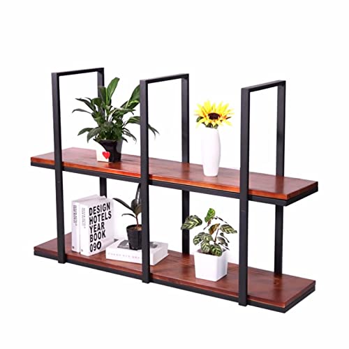 ALIGMA Nordic Iron Solid Wood Ceiling Shelf, 2 Tier Ceiling Mounted Storage Shelf, Bar Restaurant Hanging Decorative Flower Stand (Size : L 100cm)