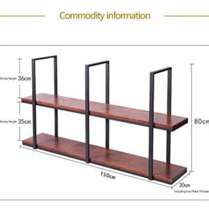 ALIGMA Nordic Iron Solid Wood Ceiling Shelf, 2 Tier Ceiling Mounted Storage Shelf, Bar Restaurant Hanging Decorative Flower Stand (Size : L 100cm)