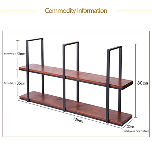 ALIGMA Nordic Iron Solid Wood Ceiling Shelf, 2 Tier Ceiling Mounted Storage Shelf, Bar Restaurant Hanging Decorative Flower Stand (Size : L 100cm)