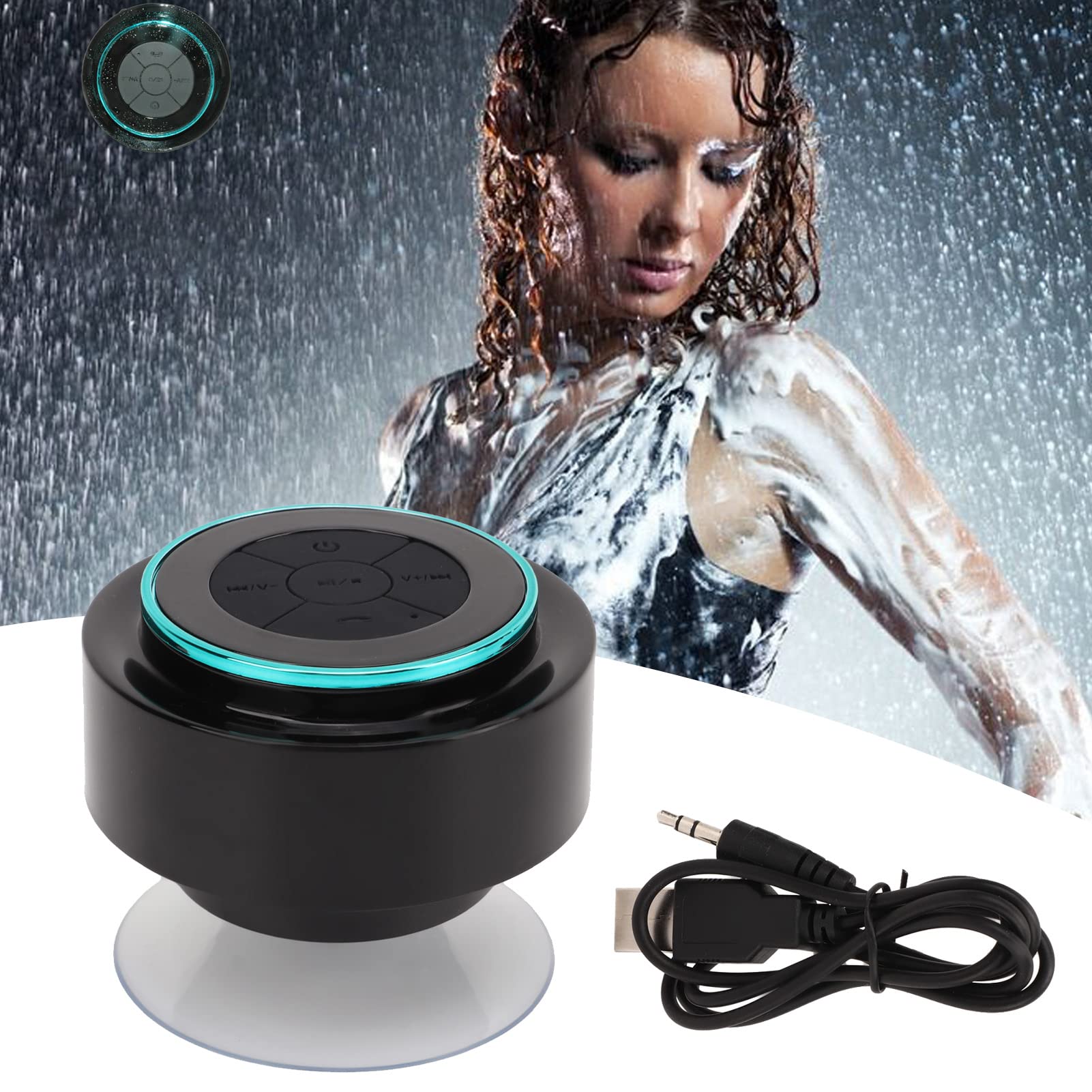 Bluetooth Shower Speaker, Waterproof Bathroom Stereo, Portable Wireless Outdoor Speaker with Suction Cup, 15KG Tension for Home, Pool, Beach