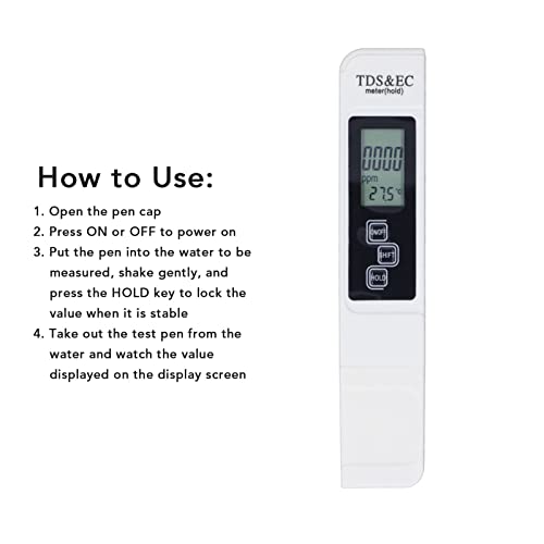 Deosdum TDS Meter Digital Water Quality Tester Portable 3 in 1 High Accuracy EC Temp Testing Kit