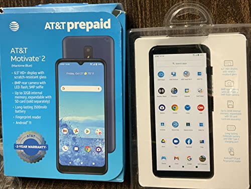 AT&T Motivate 2 I 32GB, Maritime Blue I 4G LTE Prepaid Smartphone I Carrier Locked to AT&T (Renewed)