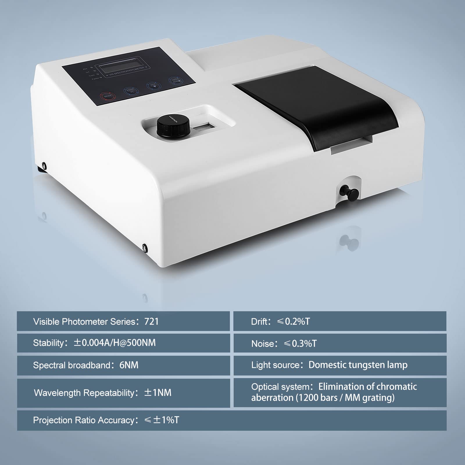 GOYOJO Portable Spectrophotometer 721, LDC Digital Lab Visible Spectrophotometer 350-1020nm Lamp, 6nm Tungsten Lamp Laboratory Analytical Equipment Spectrometer 110V