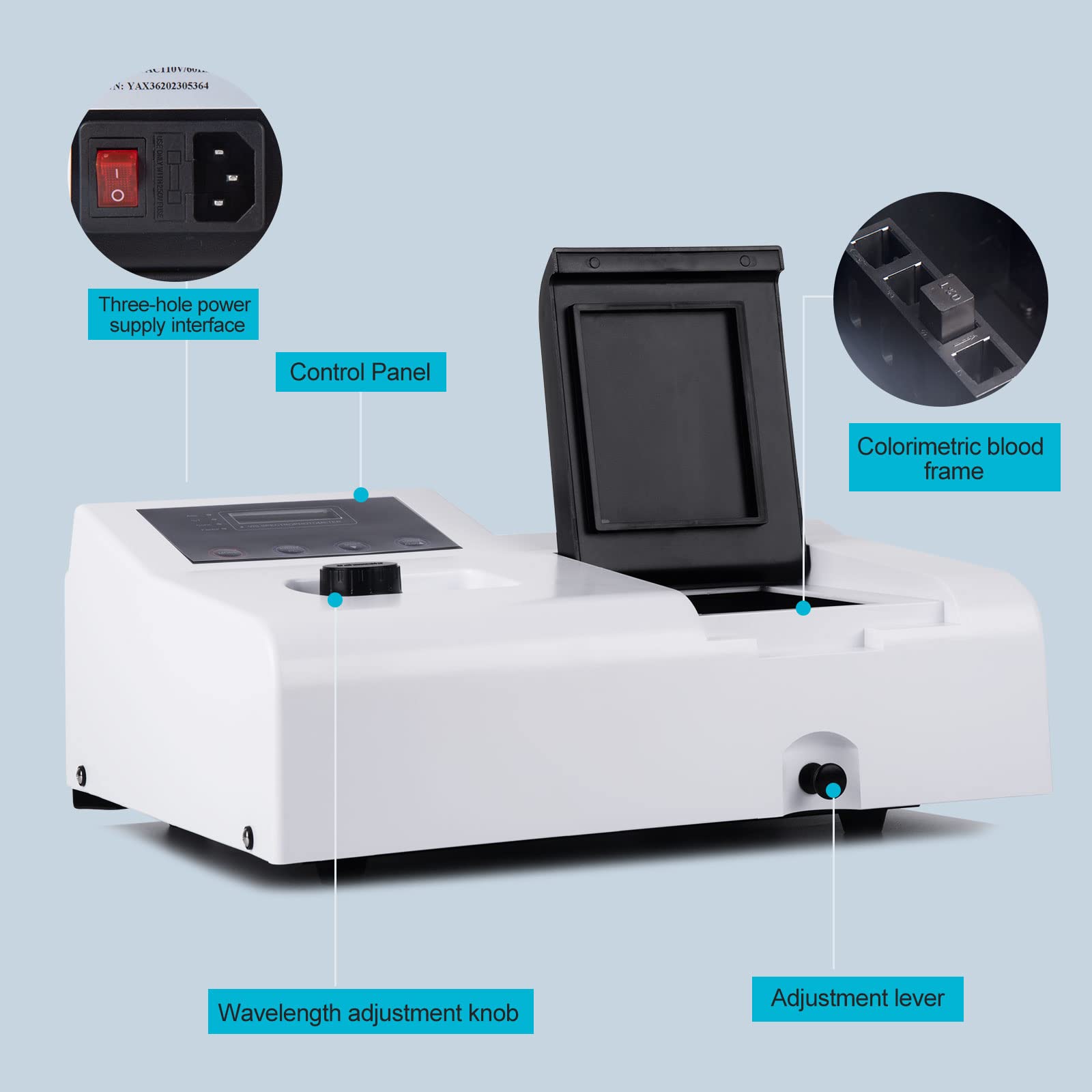 GOYOJO Portable Spectrophotometer 721, LDC Digital Lab Visible Spectrophotometer 350-1020nm Lamp, 6nm Tungsten Lamp Laboratory Analytical Equipment Spectrometer 110V