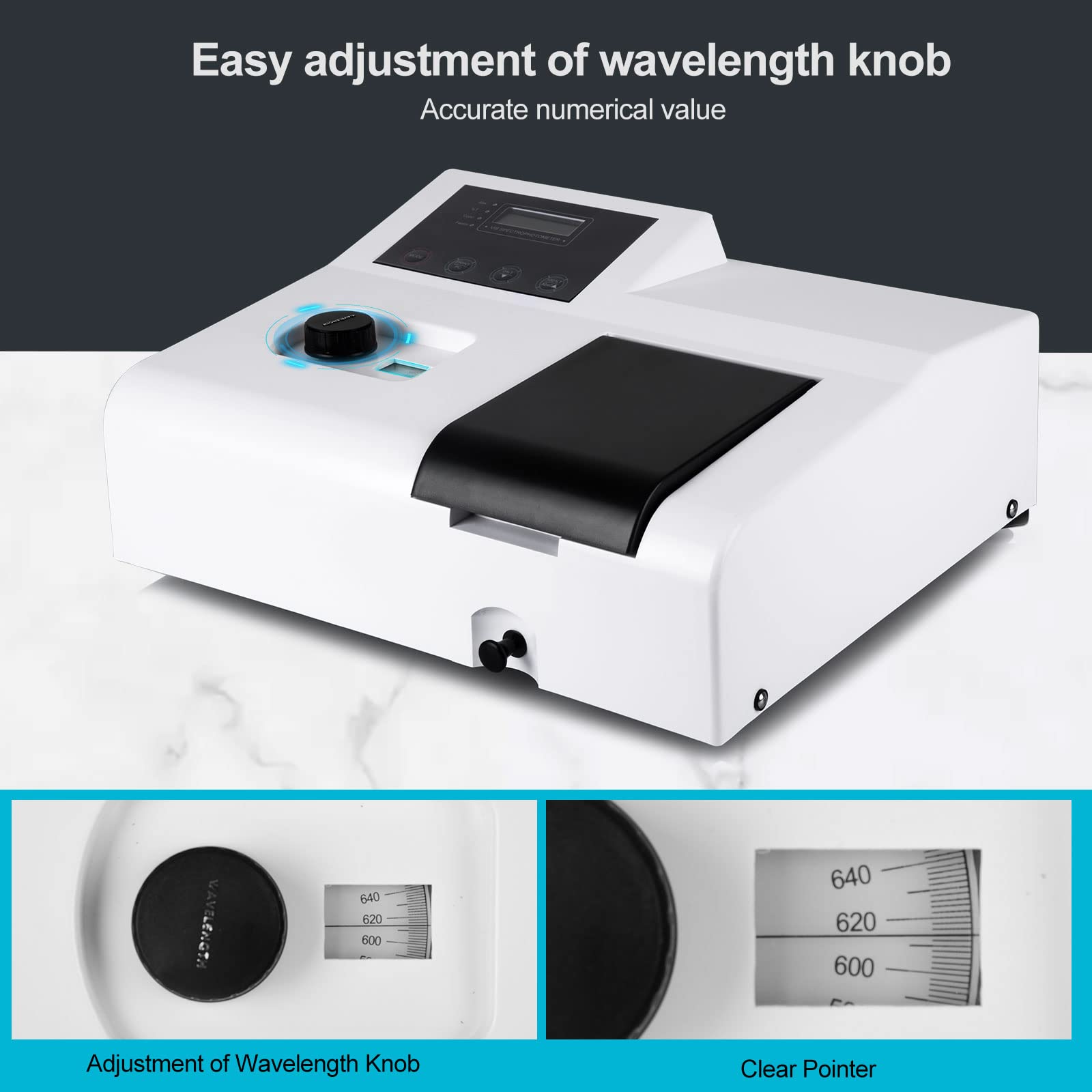 GOYOJO Portable Spectrophotometer 721, LDC Digital Lab Visible Spectrophotometer 350-1020nm Lamp, 6nm Tungsten Lamp Laboratory Analytical Equipment Spectrometer 110V