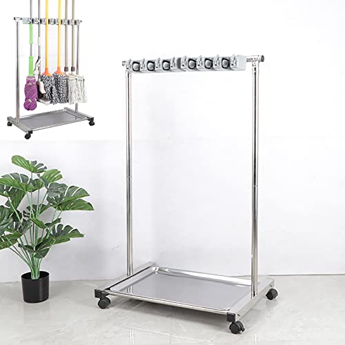 FOGLO Broom Holder,Cleaning Supplies Organizer,mop Holder,Put Wet Mops Cleaning Tool Rack Stainless,Cleaning Tool Cart Storage,for Garden Garage Schools,Hospitals,Factories,Hotels (Size : 5slots)