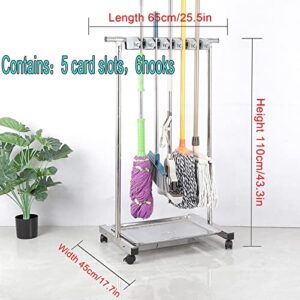 FOGLO Broom Holder,Cleaning Supplies Organizer,mop Holder,Put Wet Mops Cleaning Tool Rack Stainless,Cleaning Tool Cart Storage,for Garden Garage Schools,Hospitals,Factories,Hotels (Size : 5slots)