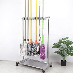 FOGLO Broom Holder,Cleaning Supplies Organizer,mop Holder,Put Wet Mops Cleaning Tool Rack Stainless,Cleaning Tool Cart Storage,for Garden Garage Schools,Hospitals,Factories,Hotels (Size : 5slots)