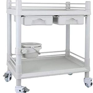 Medical Cart Kitchen Trolley Cart Island Rolling Serving Carts Salon SPA Beauty Hairdressing Rolling Trolley Cart with 2 Drawer and Adjustable Dirt Bucket | ABS Hospital Cart for Laboratory, Beauty Sa