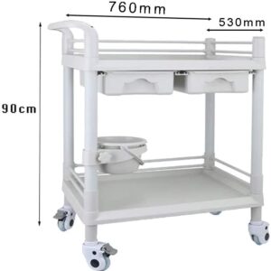 Medical Cart Kitchen Trolley Cart Island Rolling Serving Carts Salon SPA Beauty Hairdressing Rolling Trolley Cart with 2 Drawer and Adjustable Dirt Bucket | ABS Hospital Cart for Laboratory, Beauty Sa