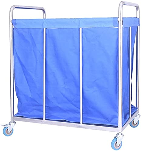 Medical Cart Lab Serving Cart, Utility Cart, Rolling Cart Heavy Duty Hotel Laundry Sorter Cart with Rolling Caster, Blue Lobby Linen Cart Room Service Rolling Trolley with Handle &Amp;Removable Cover