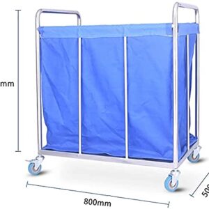 Medical Cart Lab Serving Cart, Utility Cart, Rolling Cart Heavy Duty Hotel Laundry Sorter Cart with Rolling Caster, Blue Lobby Linen Cart Room Service Rolling Trolley with Handle &Amp;Removable Cover