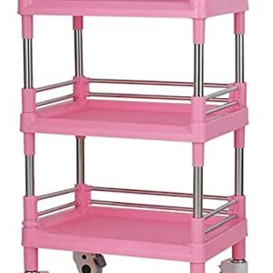 Medical Cart Household Utility Carts, Lab Cart Mobile Trolley Serving Equipment Mobile Beauty Salon Cart with Universal Wheel, Spa Hair Styling Rolling Trolley with Brake, Abs Utility Cart, Pink, S-54